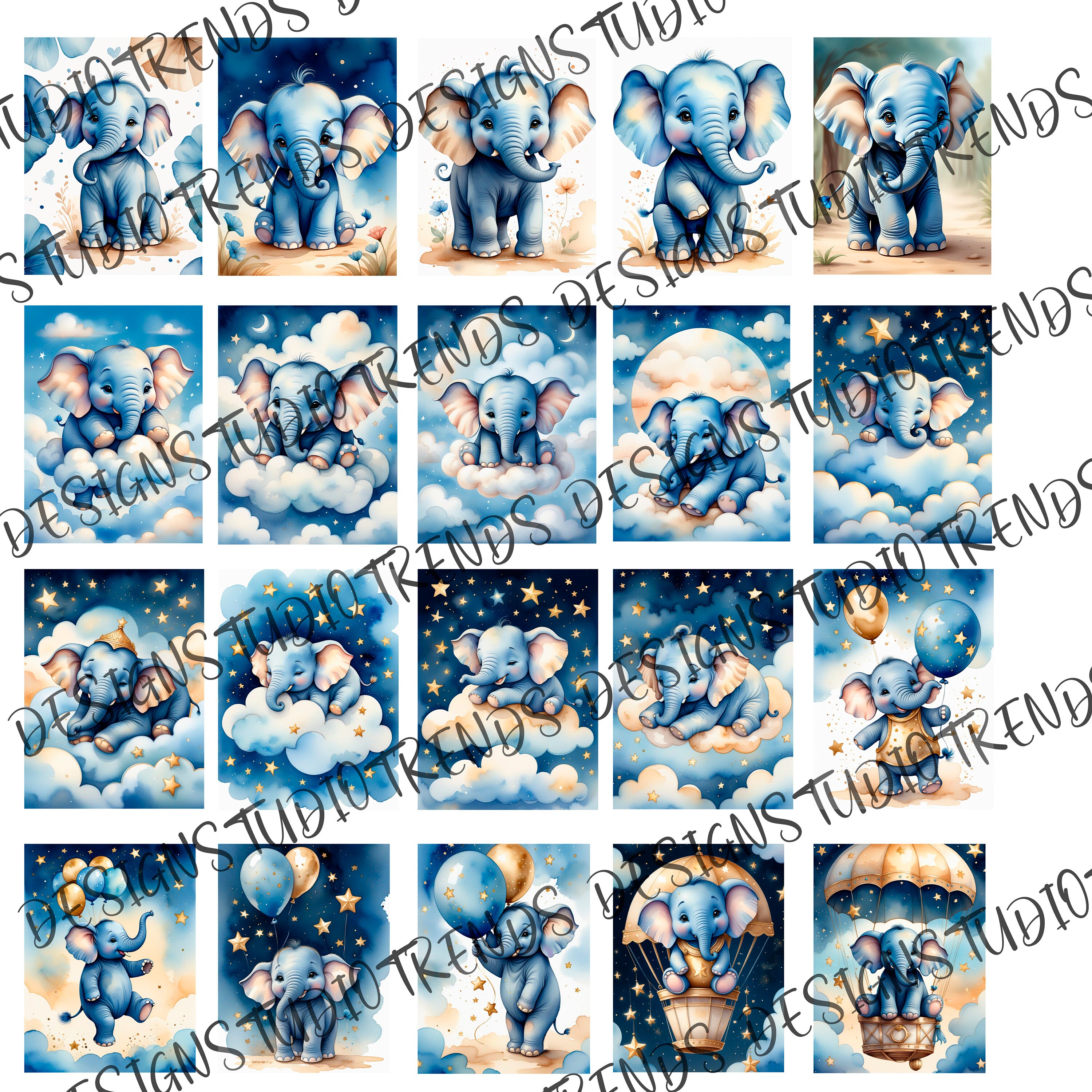 Adorable Blue Elephant Clipart Bundle - 46pcs for Baby Shower & Nursery ...