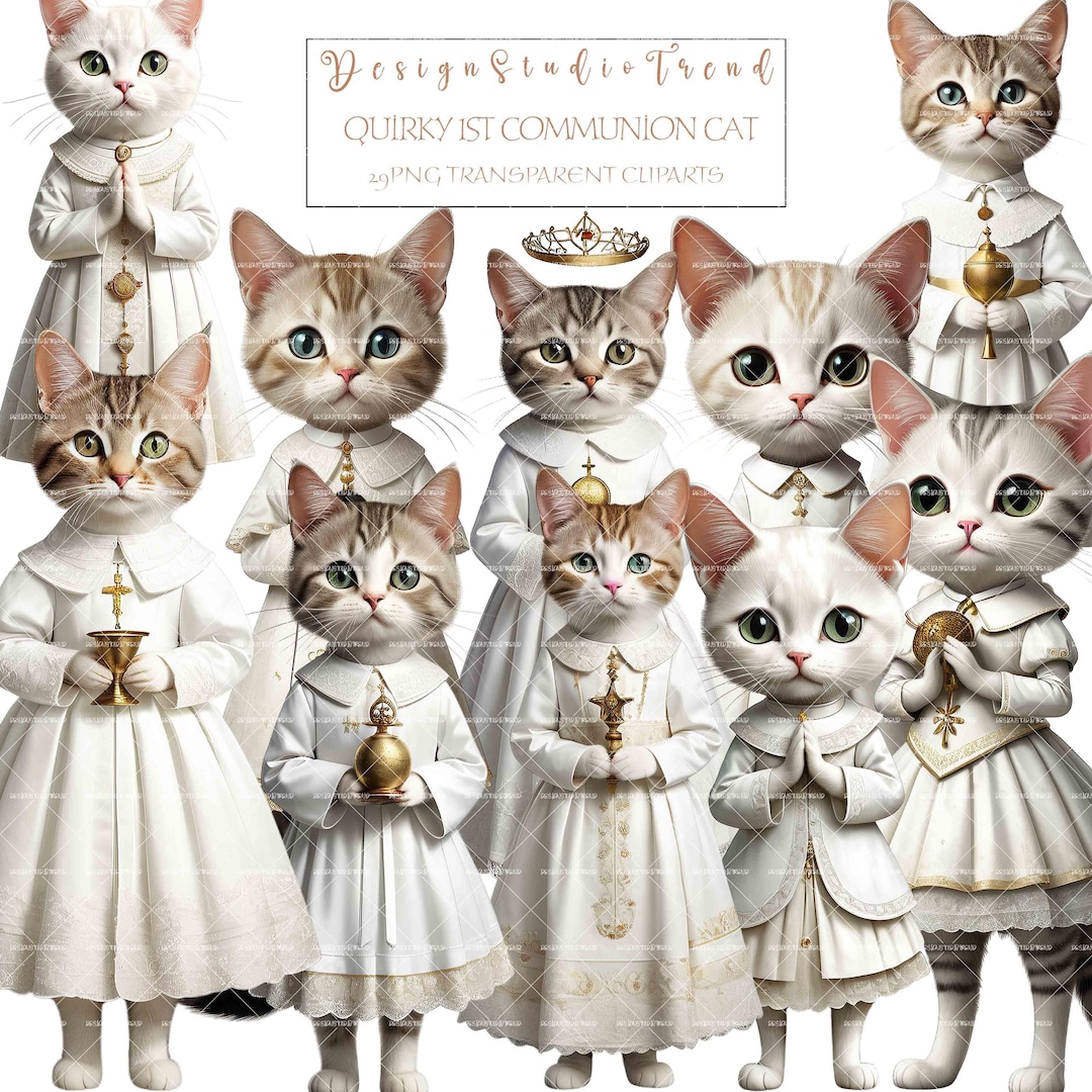 First Communion Cat Clipart: 29-piece Paper Doll Set (commercial Use ...