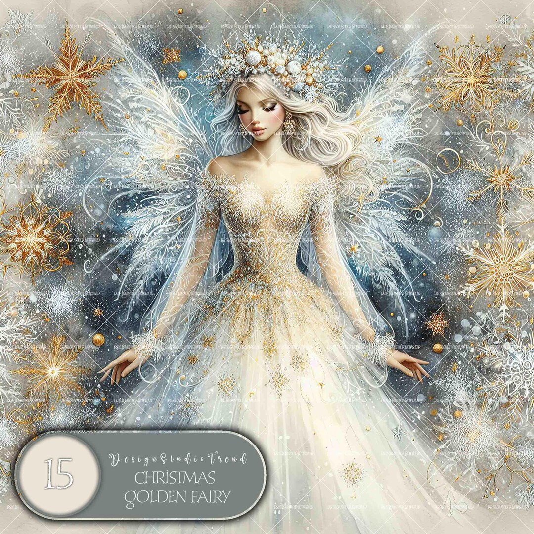 Golden Christmas Fairy Clipart: Winter Wonderland Designs (digital Set ...