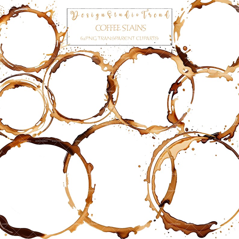 Coffee Stain Clip Art: 62 Rustic Digital Paper Designs (commercial Use ...