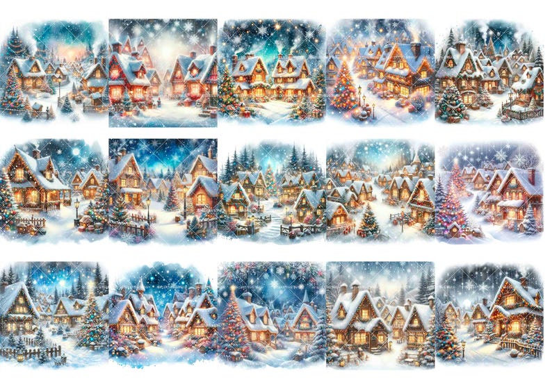 Enchanting Christmas Village Wonderland Clipart Set - 15 Magical Winter ...