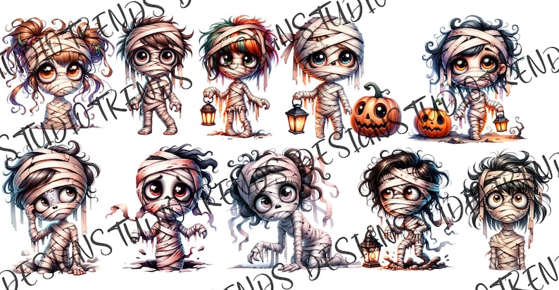 Halloween Mummy Clipart: 10 PNG Designs, Commercial Use (digital ...