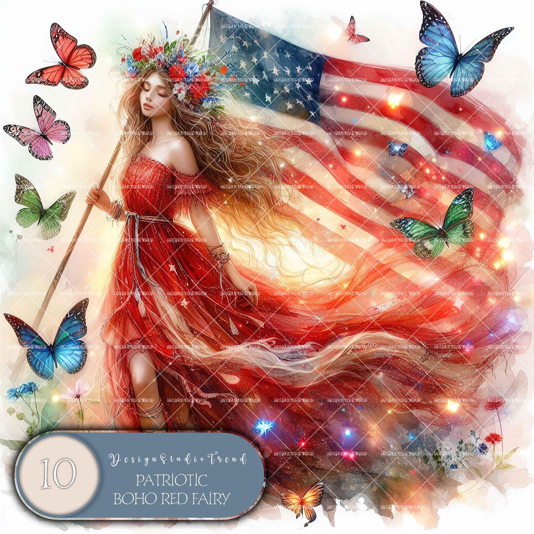 Patriotic Boho Fairy Clipart Set: 4th July PNG Designs (commercial Use ...