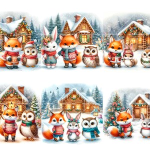 Enchanted Christmas Animal Friends - Festive Winter Critters Digital ...