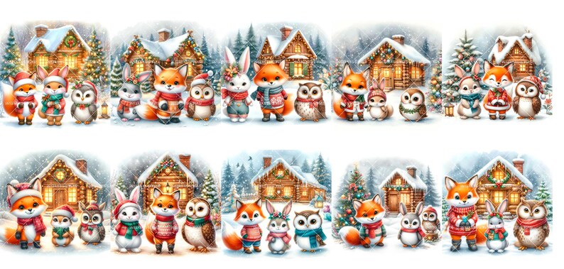 Enchanted Christmas Animal Friends - Festive Winter Critters Digital ...
