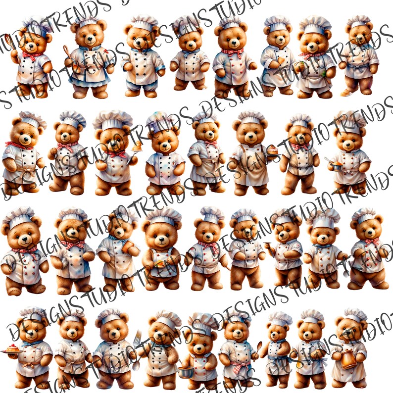 Teddy Bear Chef Clipart Bundle: 40 PNG Files, Commercial Use (digital ...