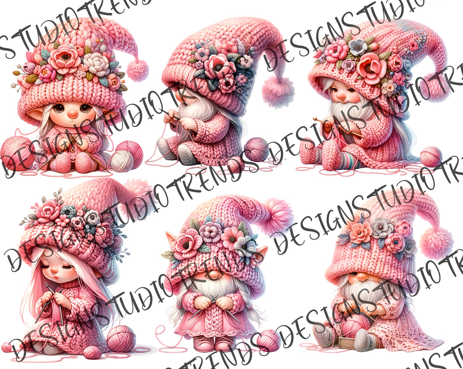 Female Gnome Clipart Set: Enchanting Nursery Decor (26pcs) (PNG Digital ...