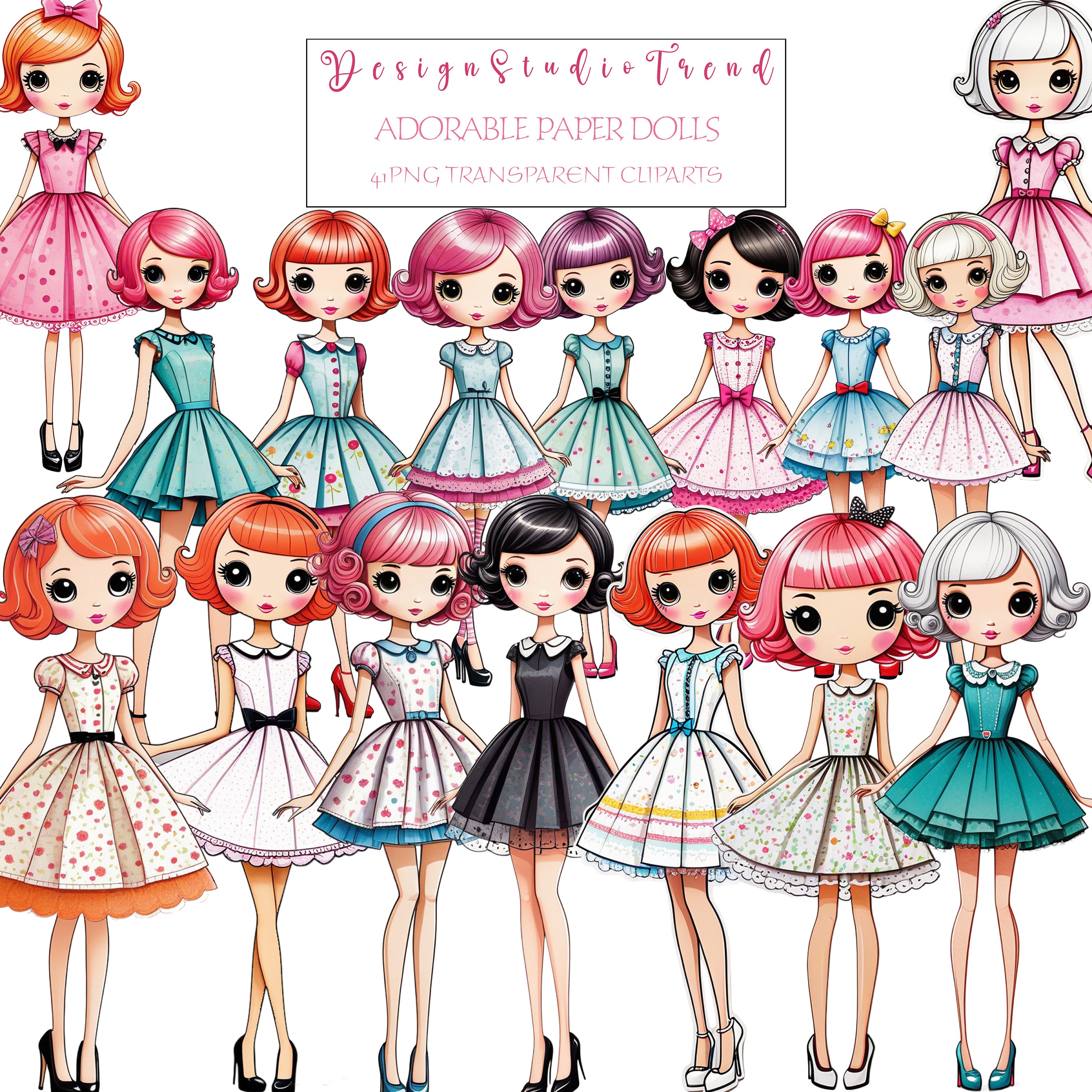 Adorable Paper Dolls Bundle Kit for Junk Journals and Collage Art 41 ...