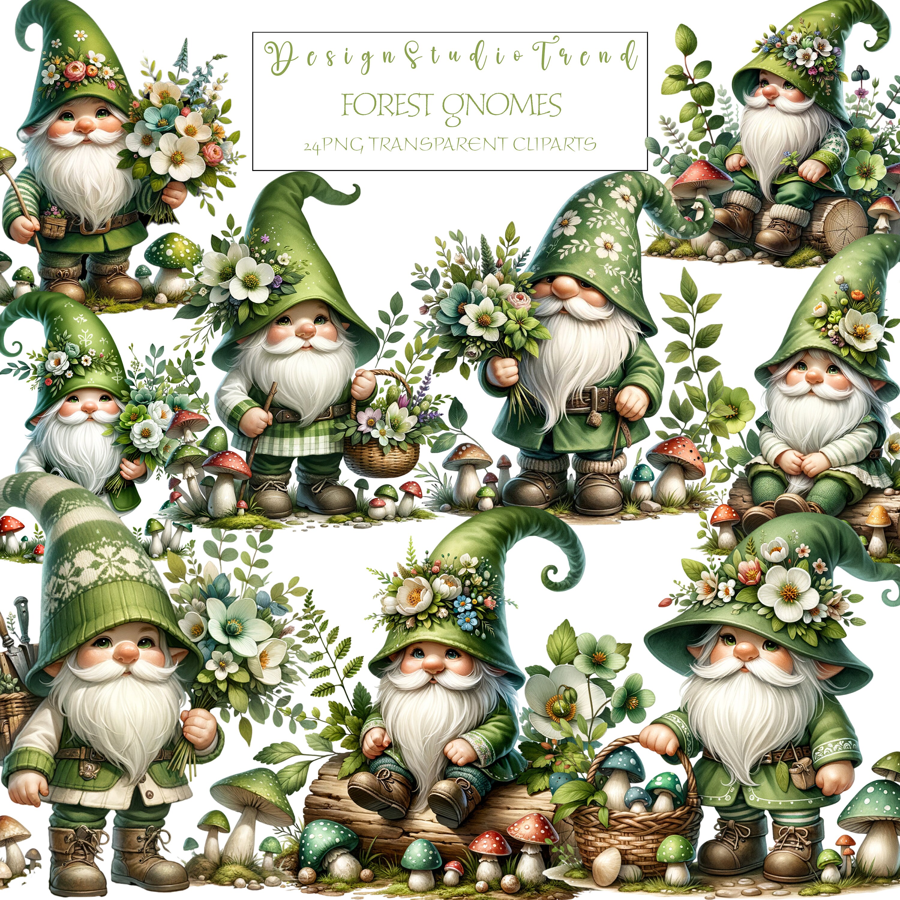 Enchanted Forest Gnome Clipart Bundle Whimsical Woodland Designs 24 Pcs ...