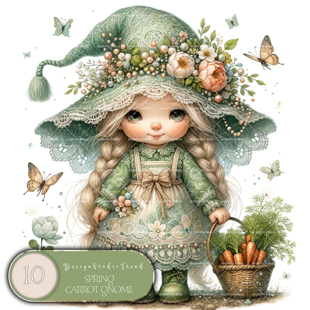 Carrot Gnome Clipart: Spring Vegetable Pngs for Nursery Decor (digital ...