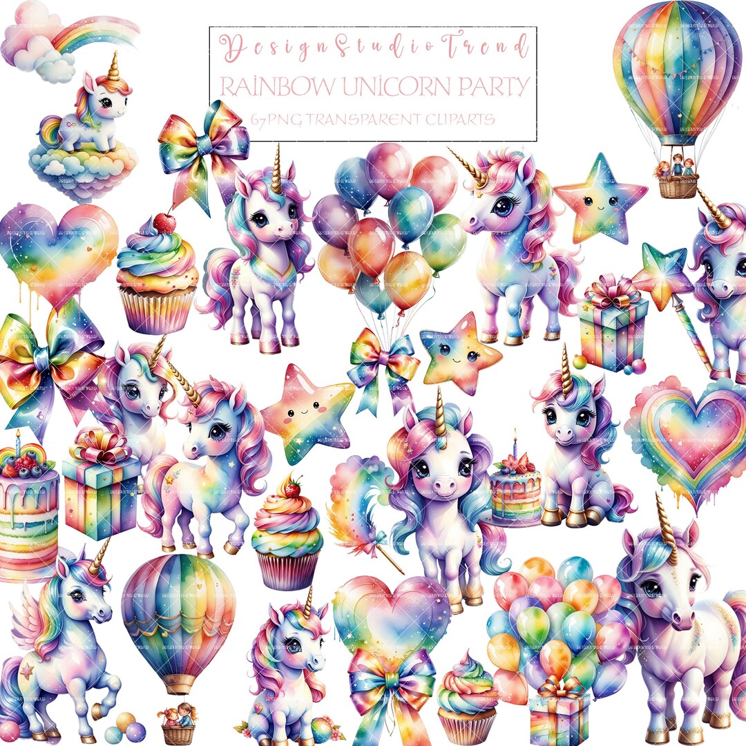 Whimsical Rainbow Unicorn Clipart Pack - Instant Download - Commercial ...
