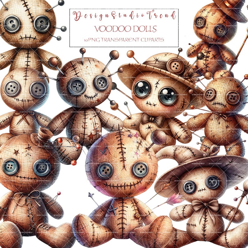 Voodoo Doll Clipart: 10 Halloween PNG Spooky Ephemera for Junk Journals ...