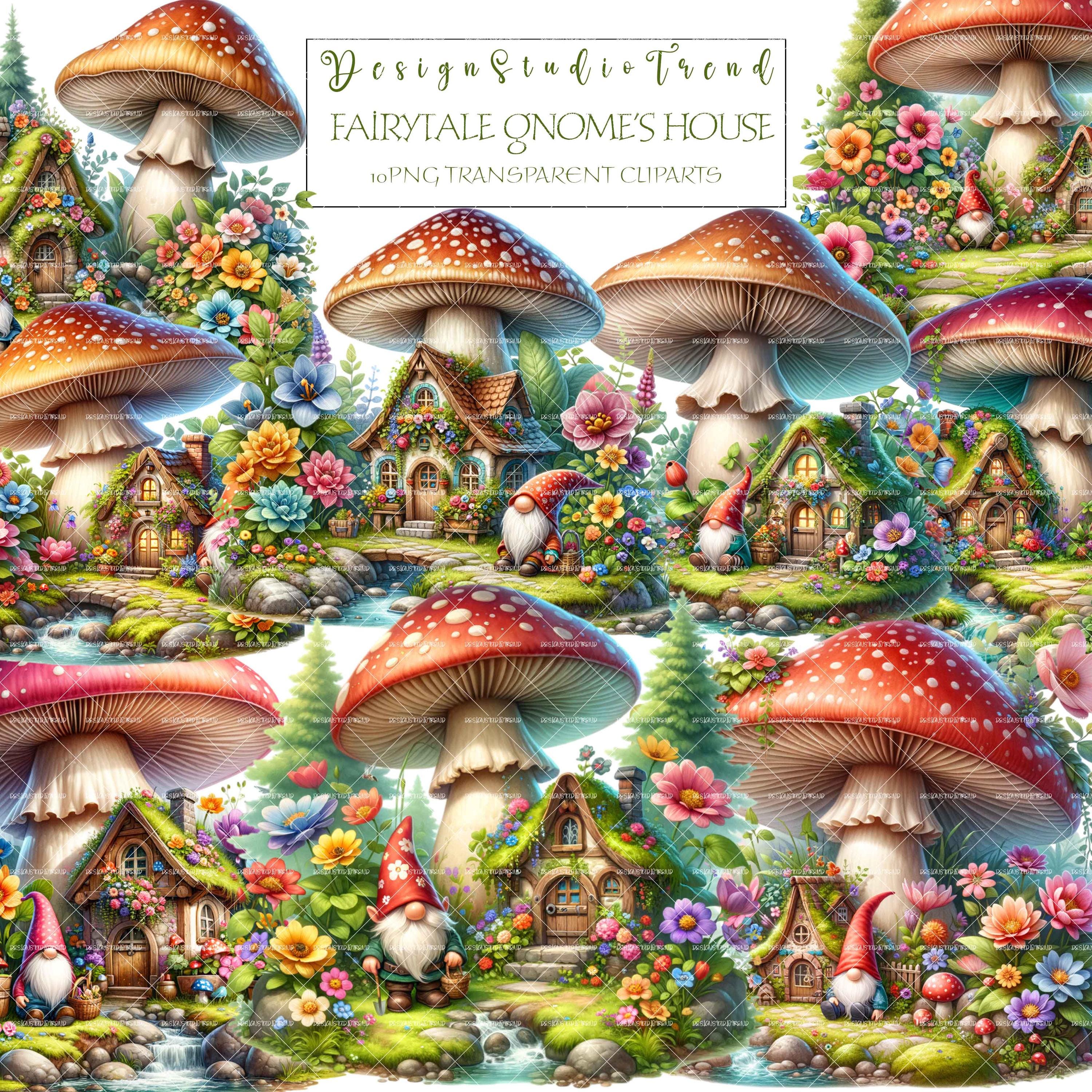 Mushroom House Clipart: Whimsical Pngs for Nursery Decor (digital ...