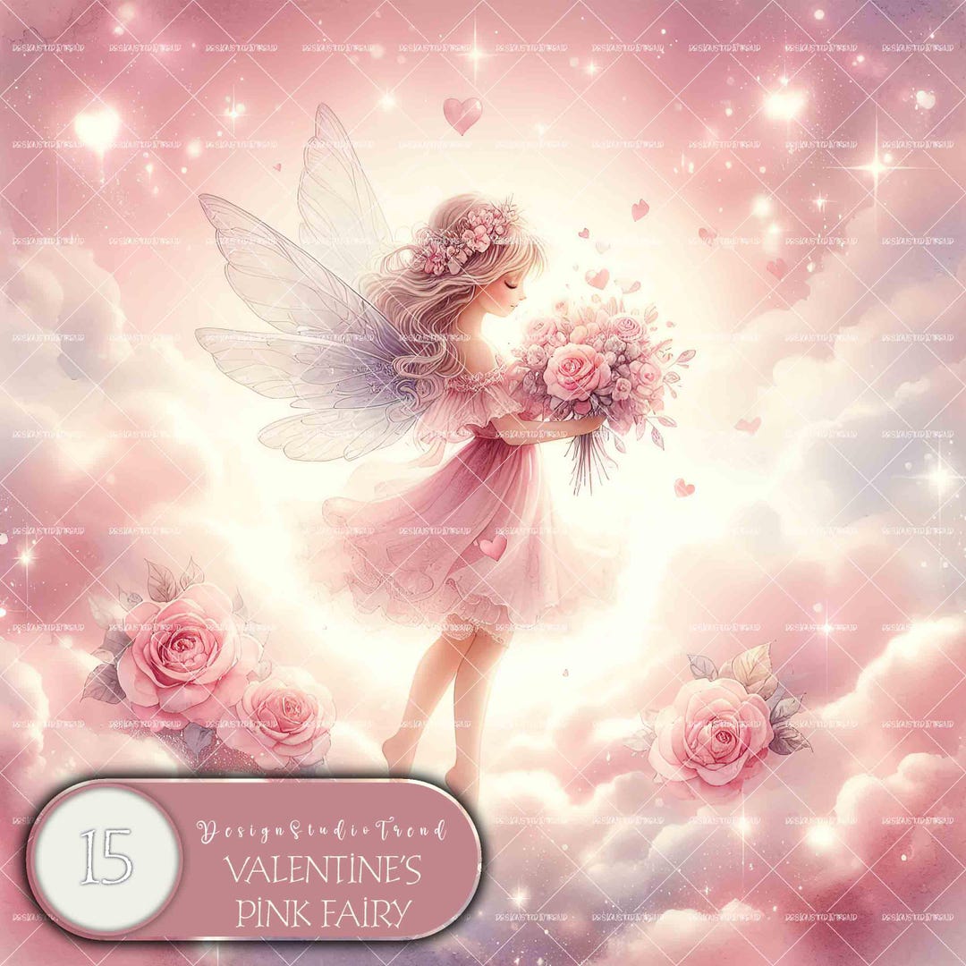 Pink Fairy Clipart Set: Valentine's Day PNG Designs (commercial Use) - Etsy