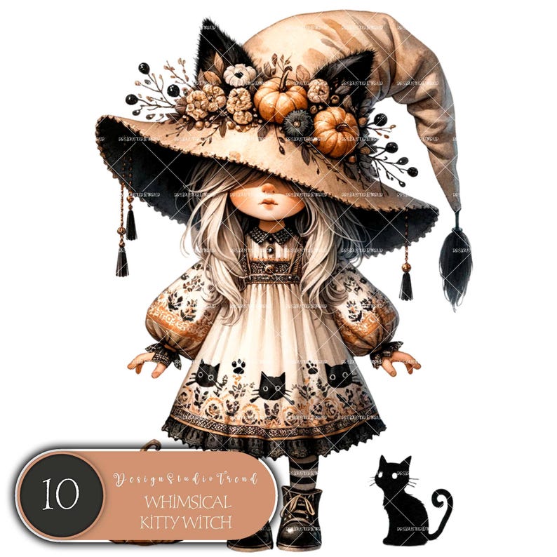 Mystical Halloween Kitty Witches Clipart Bundle - 10 PNG Files ...