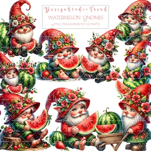 Watermelon Gnomes Fantasy Clipart - 24 Pcs Magical Garden Decor Digital ...