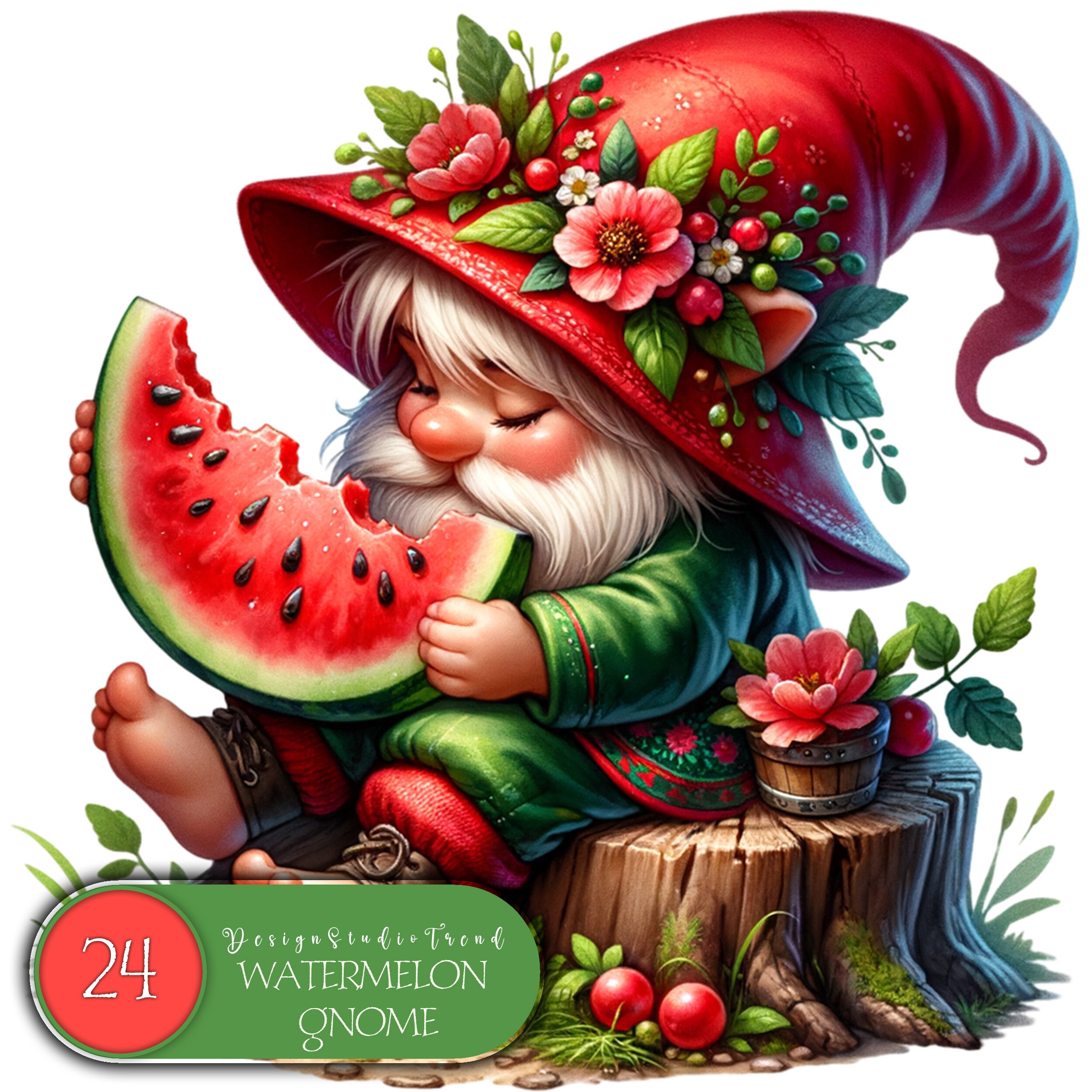 Watermelon Gnomes Fantasy Clipart 24 Pcs Magical Garden Decor Digital ...