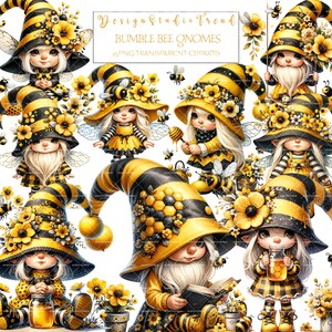 Whimsical Bumble Bee Gnome - 25 Pcs Floral Watercolor Clipart PNG ...