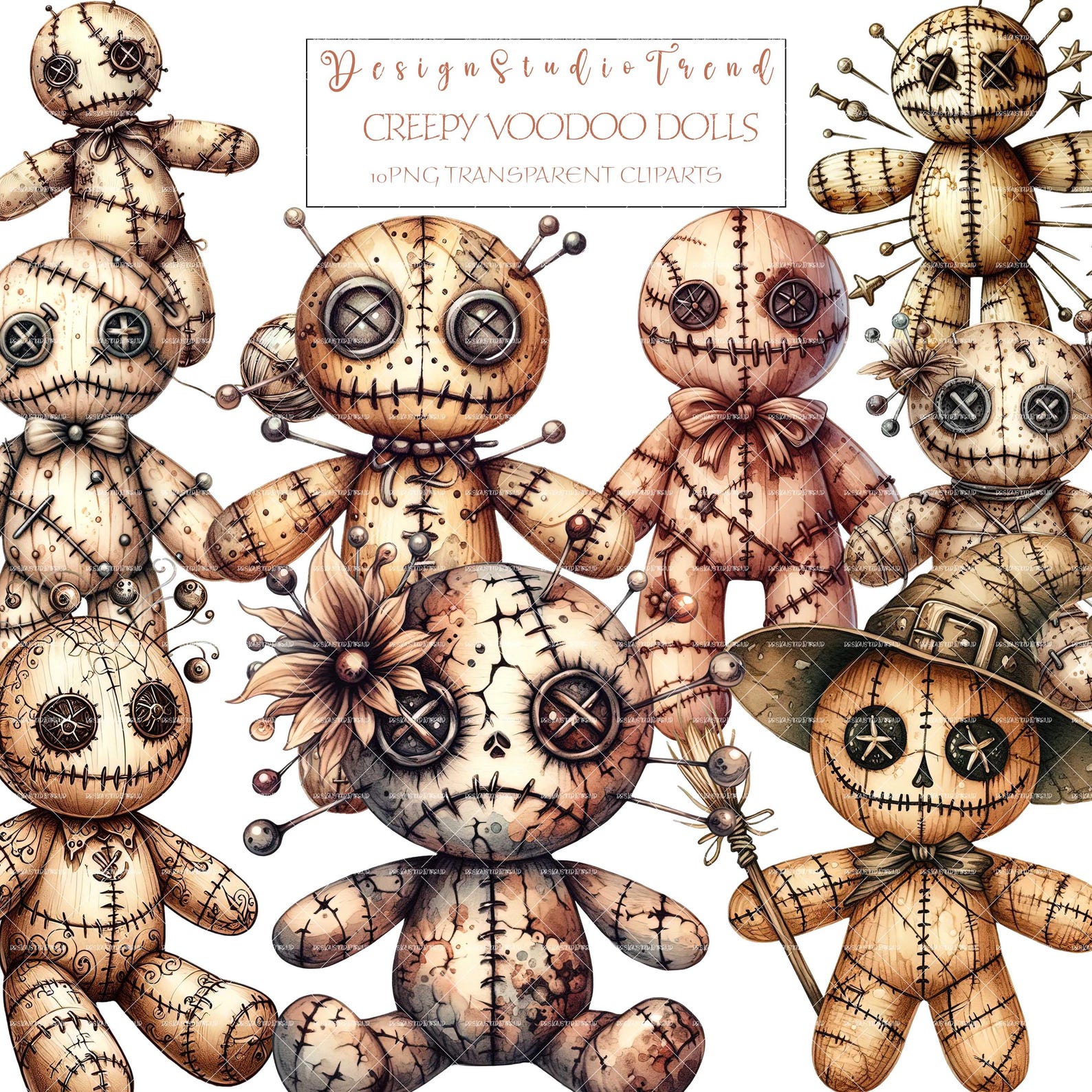 Voodoo Doll Clipart: Spooky Halloween PNG Ephemera (digital Download ...