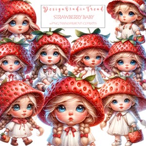 Strawberry Baby Girl Clipart: Whimsical Floral Designs (digital ...