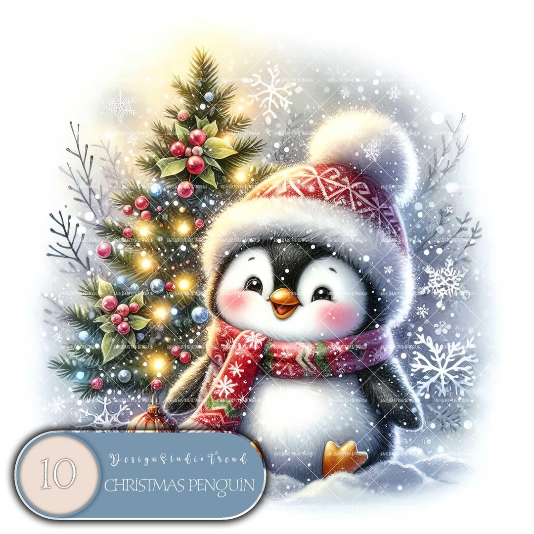 Penguin Christmas Clipart Set: Winter Wonderland Nursery Decor (digital ...
