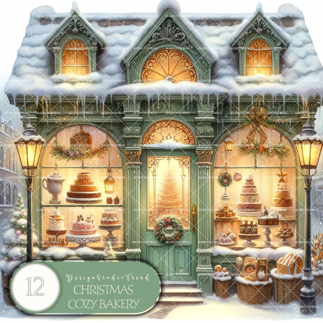 Christmas Bakery Clipart Set: Victorian Shopfront PNG Illustrations ...