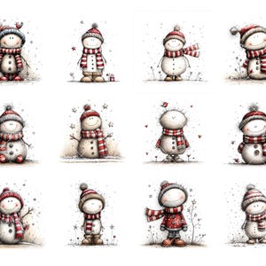 Whimsical Snowman Christmas Clipart Set – 12 Winter PNG Illustrations ...