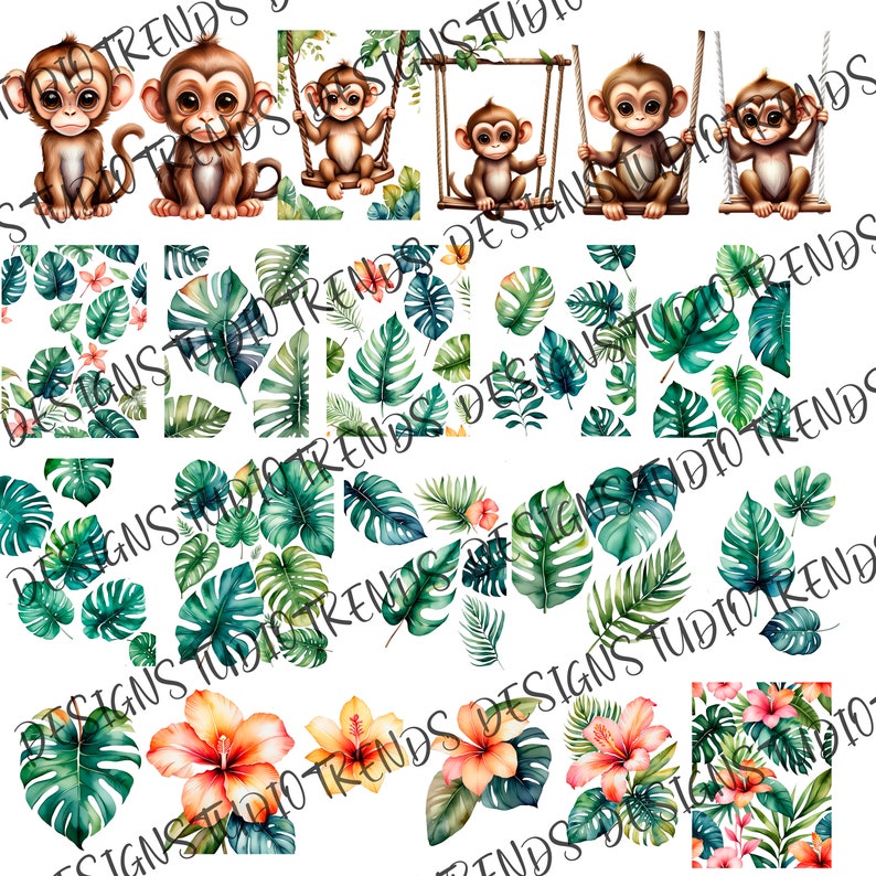 Adorable Jungle Baby Animals Clipart Set 82 Pcs Watercolor Safari ...