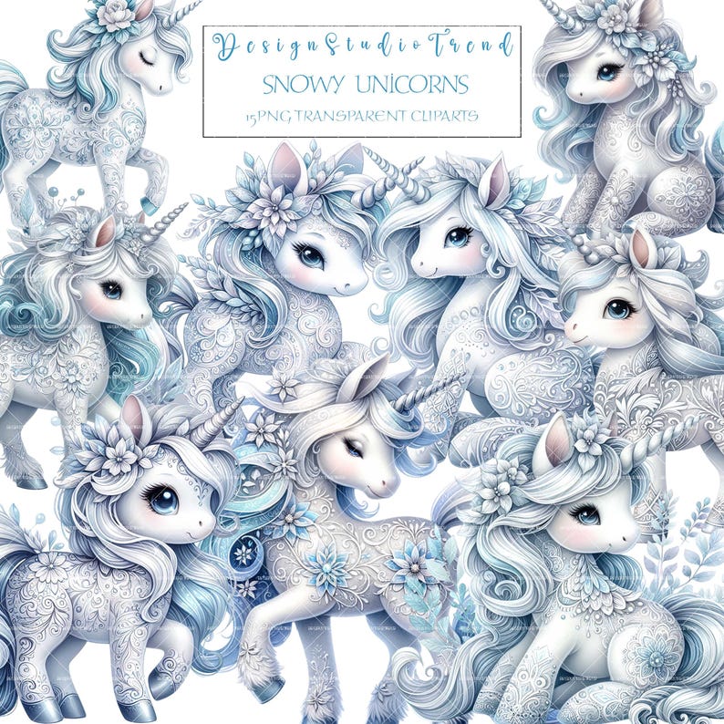 Winter Unicorn Clipart: 15 Enchanted Designs (commercial Use) - Etsy