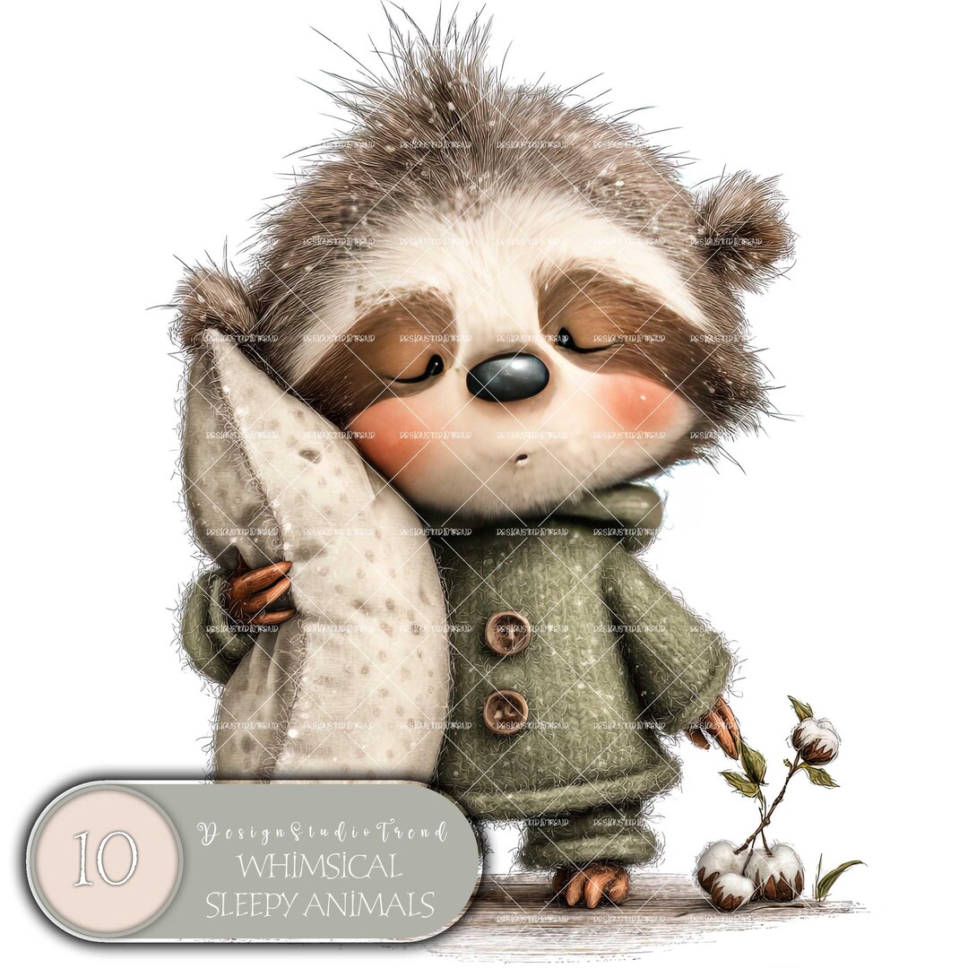 Whimsical Sleepy Animals Clipart Set – 10 PNG Quirky Set – Non ...