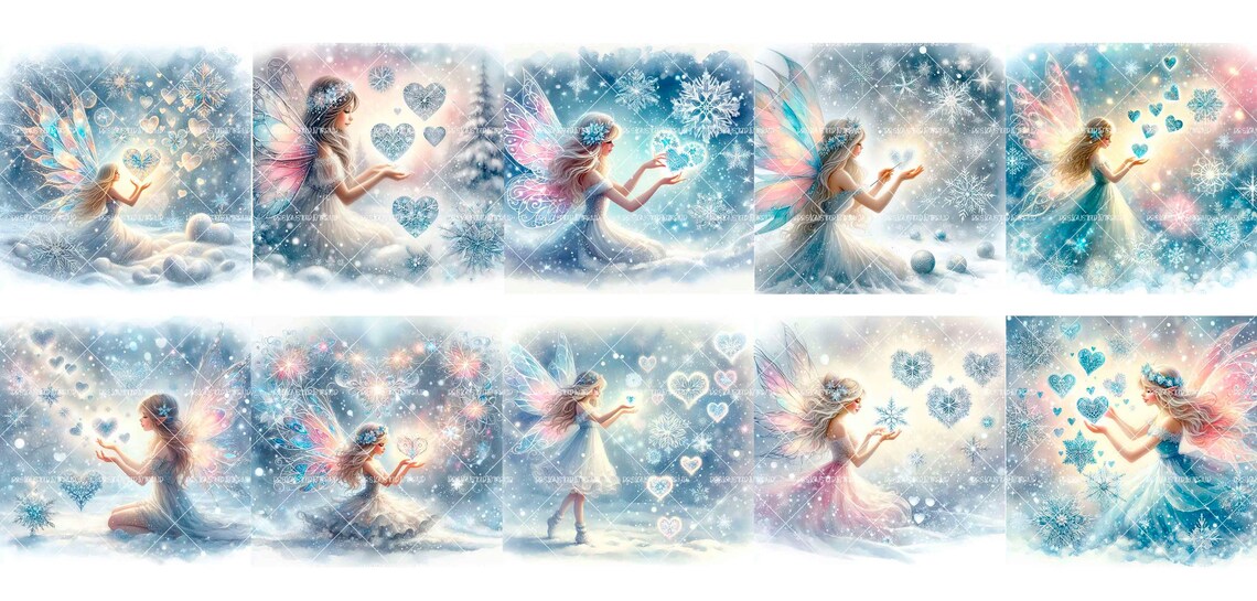 Winter Snowflake Fairy Clipart Set: Magical Nursery Decor (digital ...