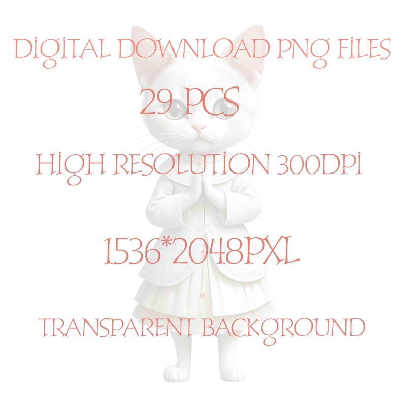 First Communion Cat Clipart: 29-piece Paper Doll Set (commercial Use ...