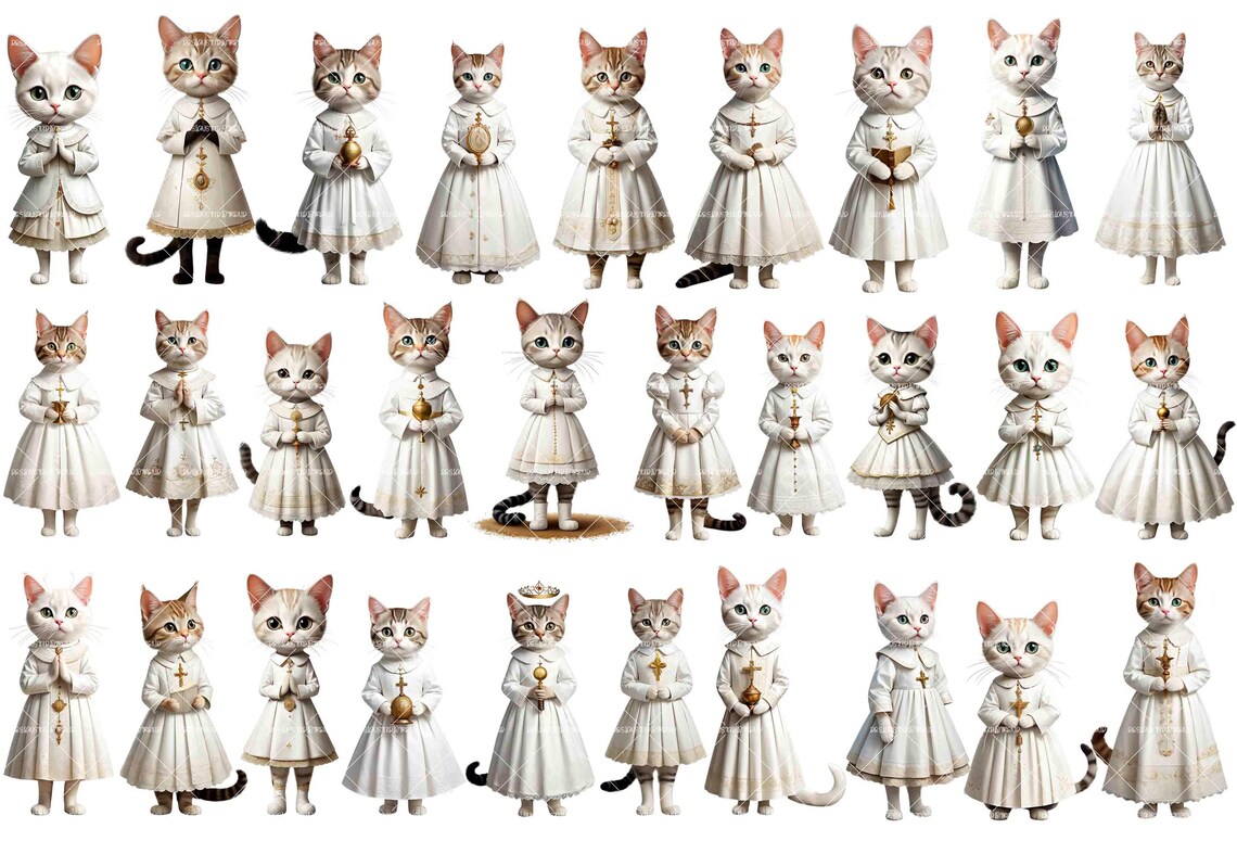 First Communion Cat Clipart: 29-piece Paper Doll Set (commercial Use ...