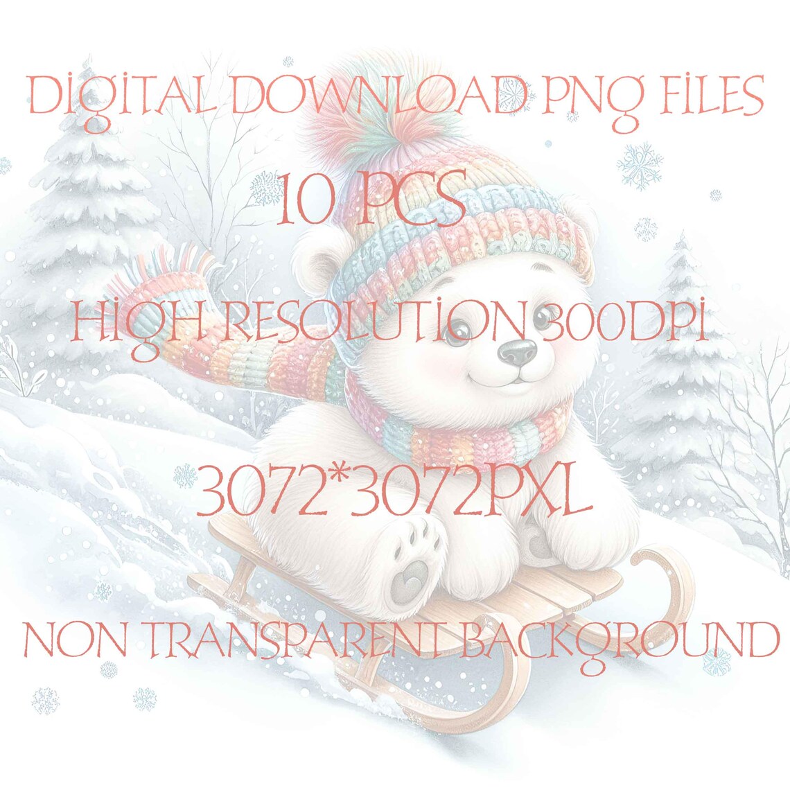 Polar Bear Sledding Clipart: Winter Nursery Decor (10 Designs ...