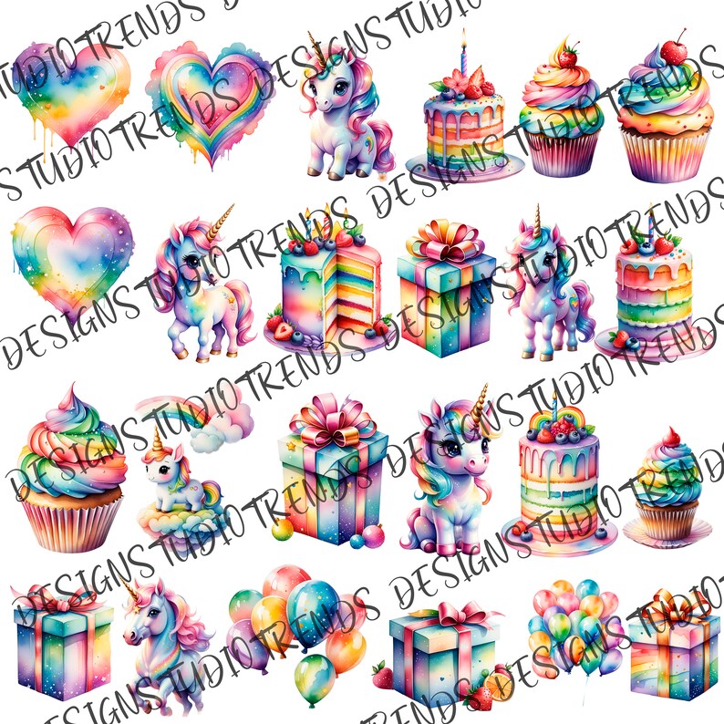 Whimsical Rainbow Unicorn Clipart Pack Instant Download Commercial Use ...