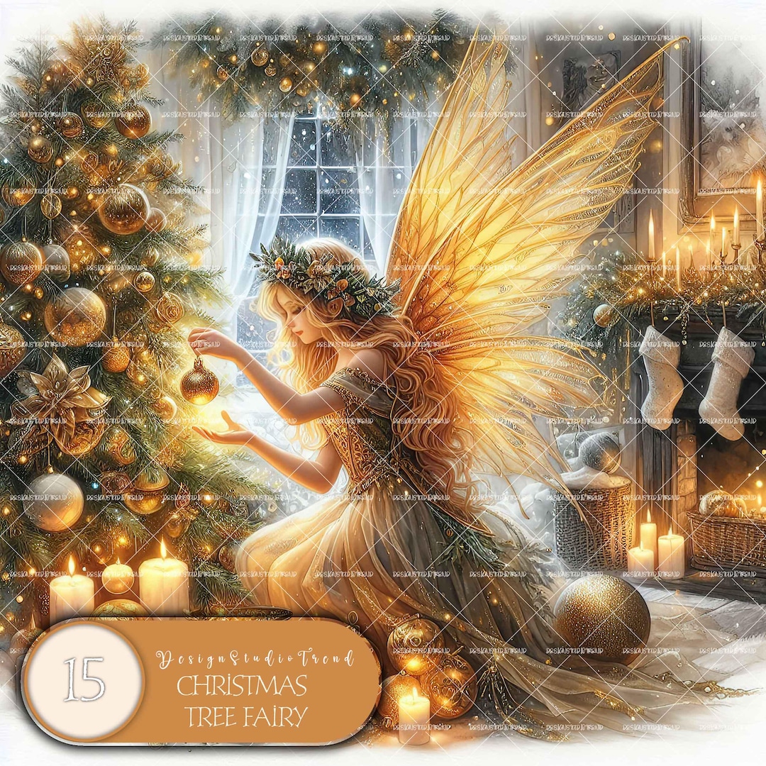Enchanted Golden Christmas Tree Fairy Clipart Set – 15 PNG Designs for ...