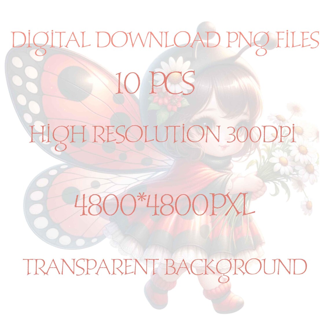 Ladybug Girl Clipart Set: Nursery Decor, Sublimation Designs (digital ...