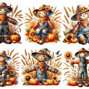 Whimsical Scarecrow Clipart Set: Halloween & Fall PNG Illustrations ...