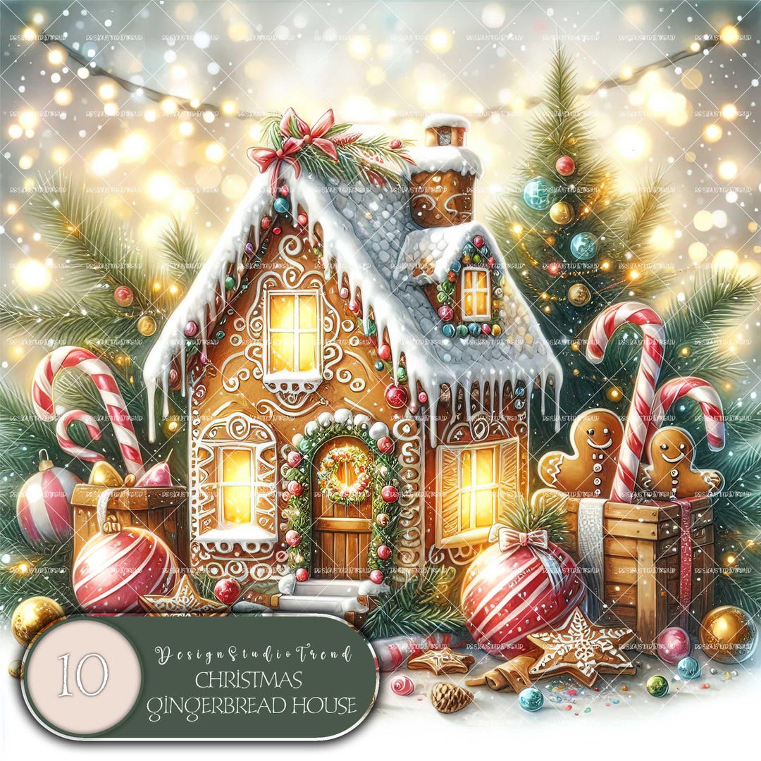 Festive Gingerbread House Clipart Bundle – Whimsical Christmas Nursery ...