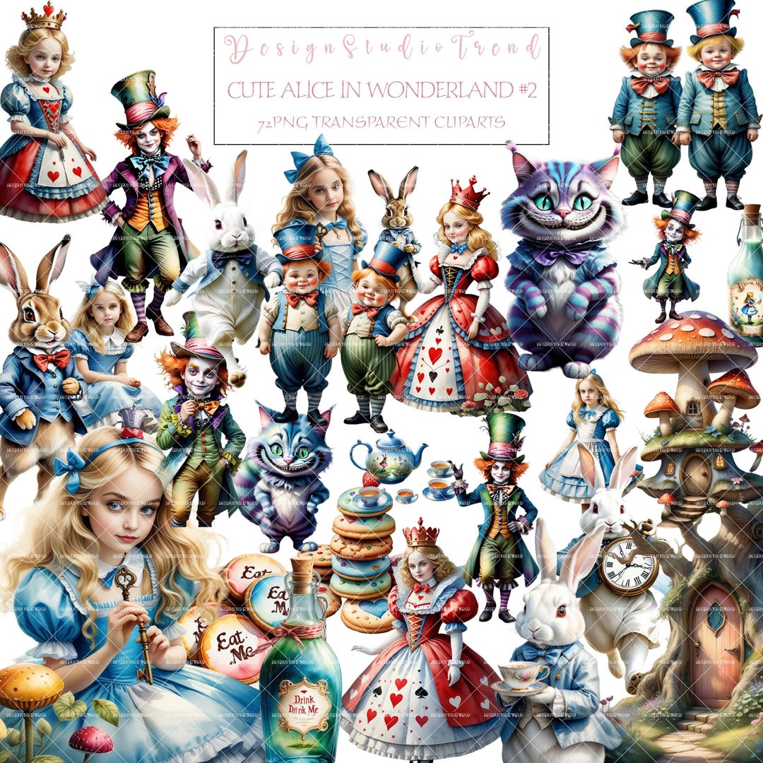 Alice in Wonderland Clipart Bundle - 72 High Quality Watercolor PNG ...