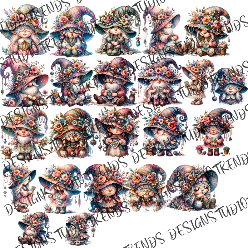 Whimsical Tarot Gnome Clipart Set: 23 Pngs, Nursery Decor (digital ...