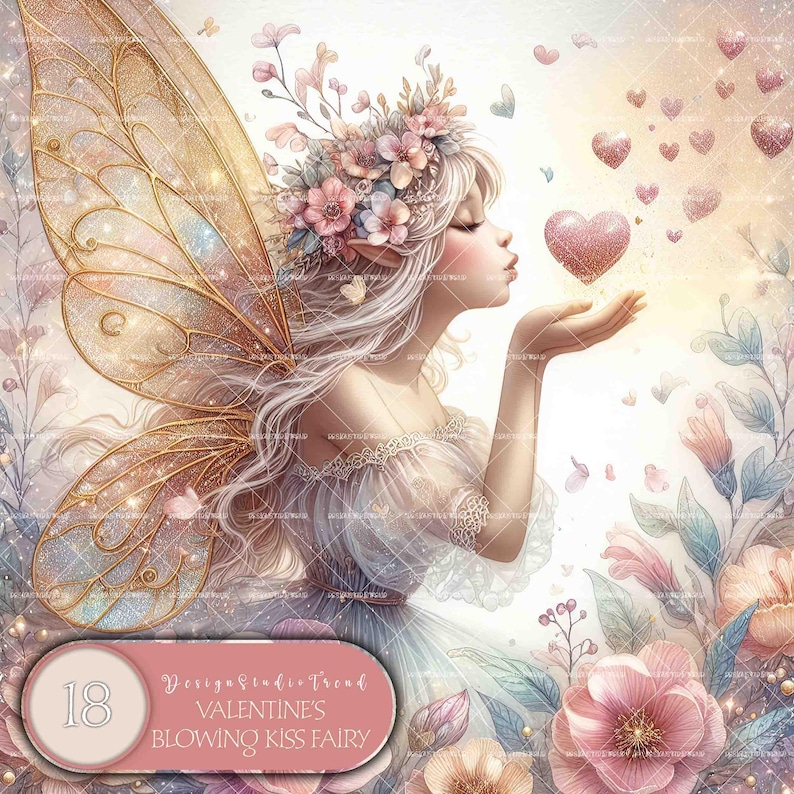 Valentine's Day Fairy Clipart: Blowing Kiss, Heart Designs (digital ...