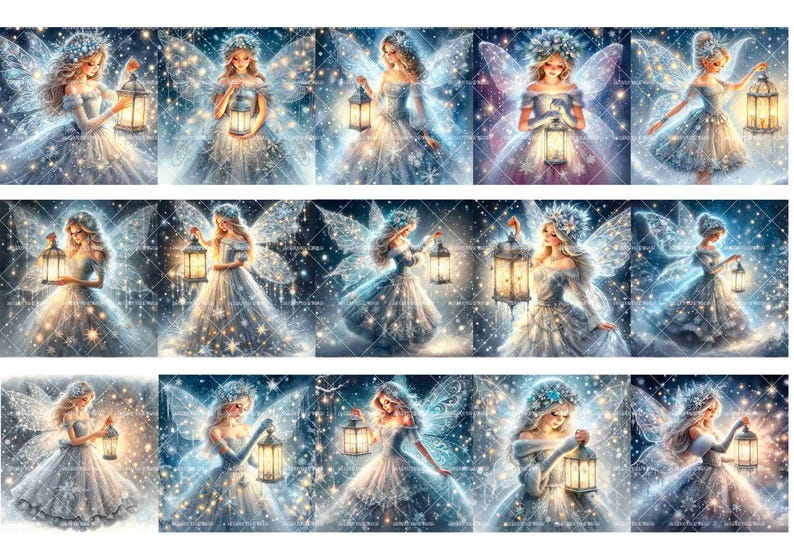 Christmas Fairy Clipart Set: Silver Lantern, Snowflakes (digital ...
