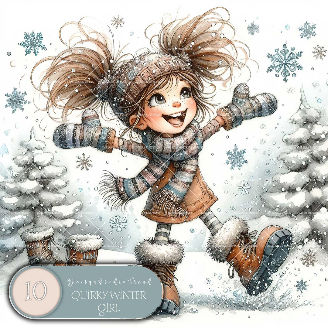 Winter Girl Clipart: Whimsical PNG Bundle, Commercial Use (digital ...