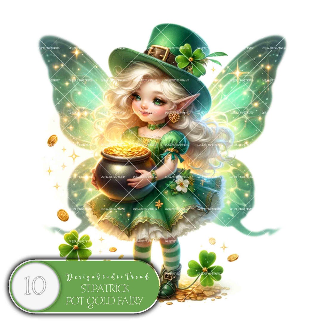 St. Patrick's Day Fairy Clipart: Pot of Gold, Nursery Art (digital ...