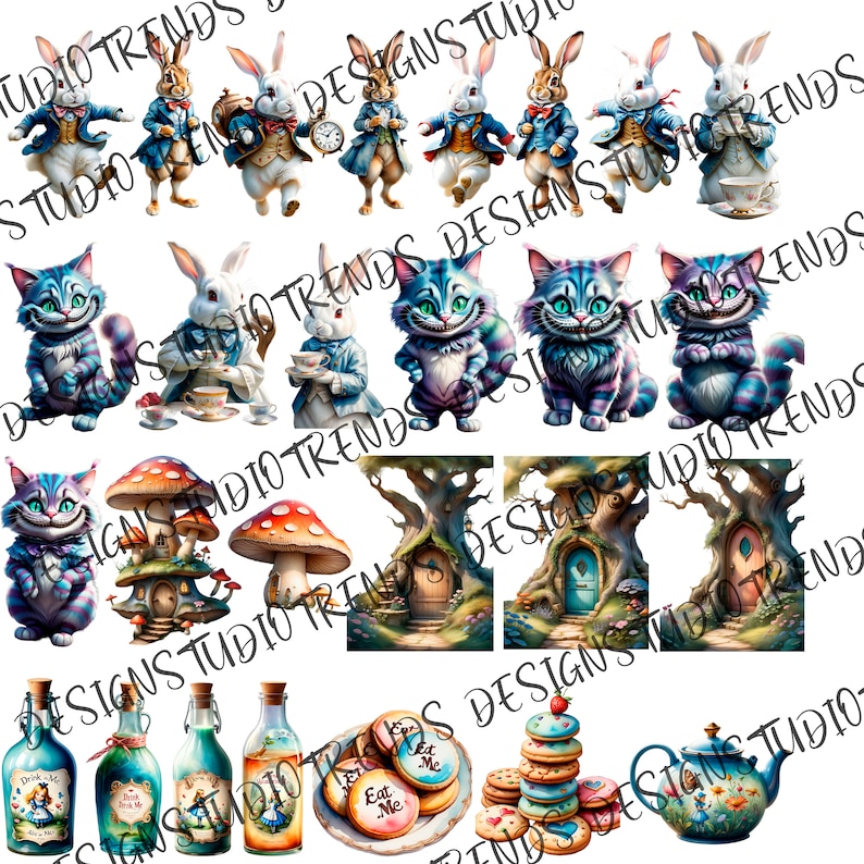 Alice in Wonderland Clipart Bundle - 72 High Quality Watercolor PNG ...