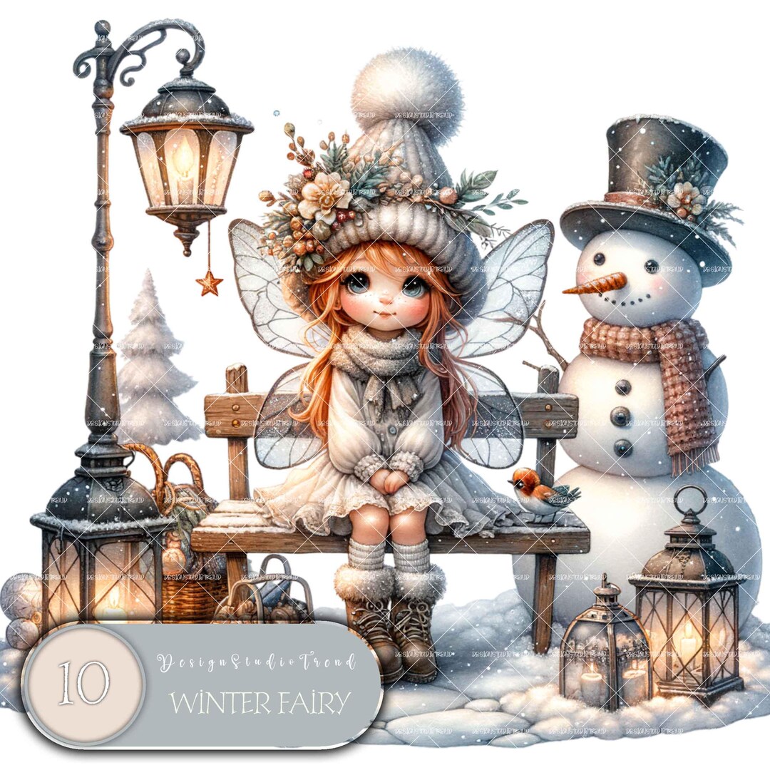 Winter Fairy Snowman Clipart: Magical Christmas Designs (commercial Use ...