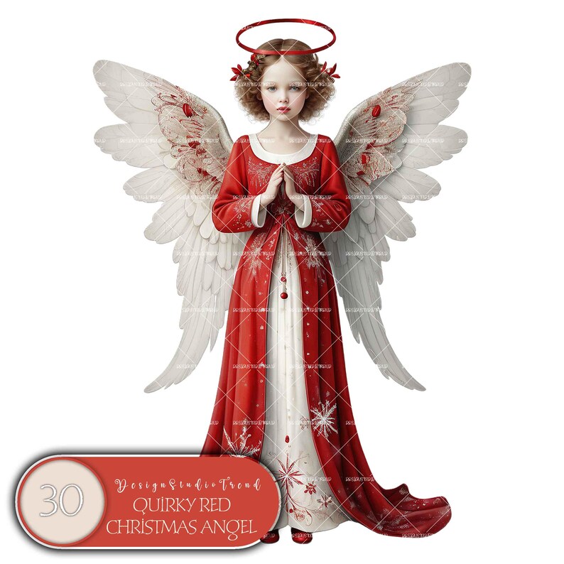 Whimsical Red Christmas Angel Clipart Kit - 30 Pcs Printable Set for ...