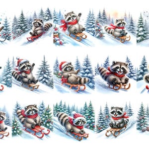 Magical Winter Raccoon Sledding Clipart - 15 Whimsical Designs for ...