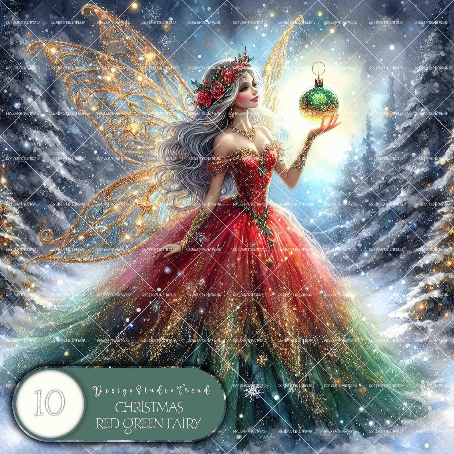 Christmas Fairy Clipart Set: Red, Green, Snowflakes (digital Download ...